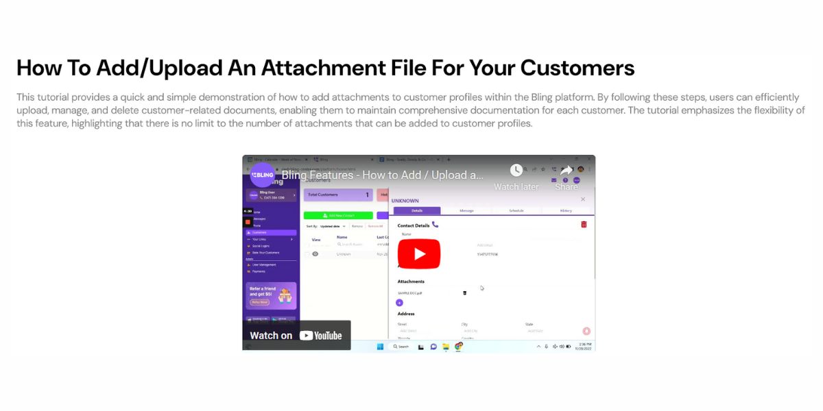 How to add or upload an attachment file for customers in Bling