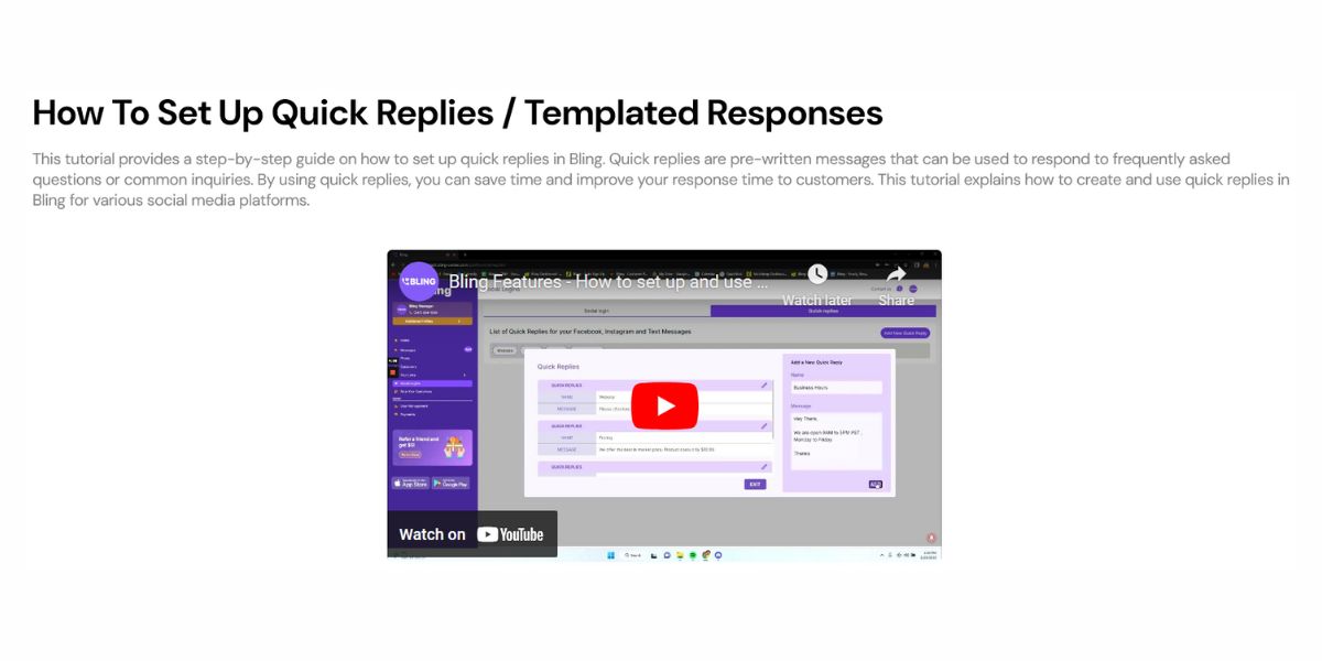 Bling | How to Set Up Quick Replies or Templated Responses