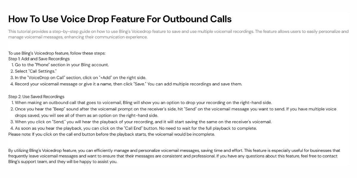 Bling | Voice Drop Feature For Outbound Calls