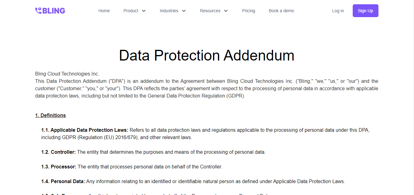 Data Protection Addendum | Secure Your Data with Bling Cloud