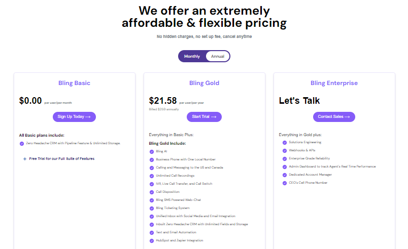 Bling Pricing | Get started with a Free Trial
