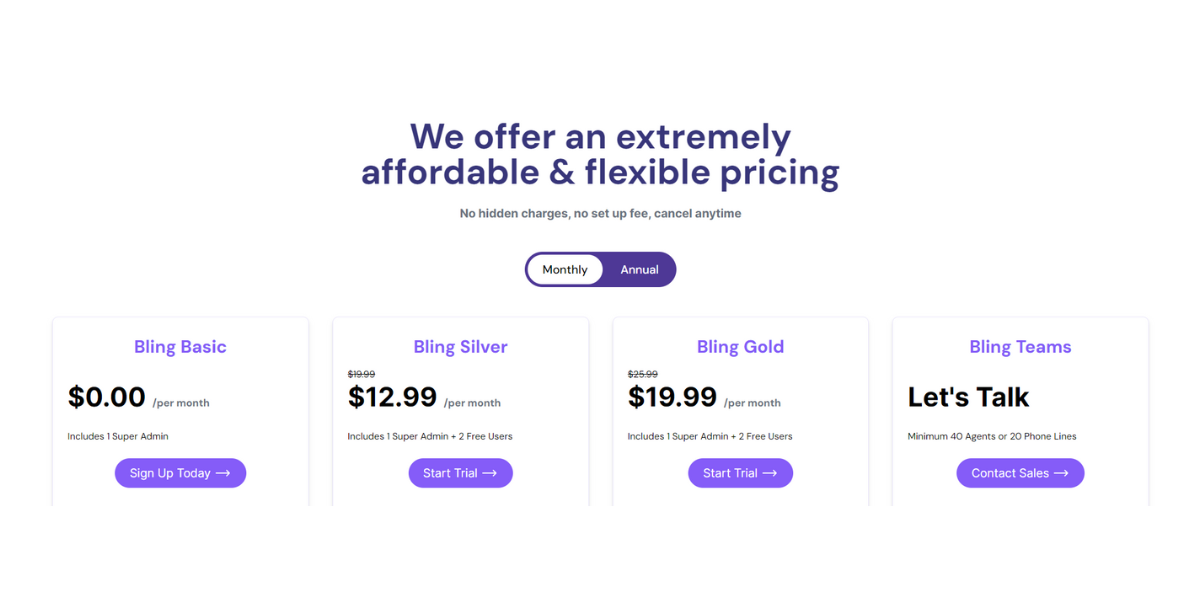 Bling Pricing | Get started with a Free Trial